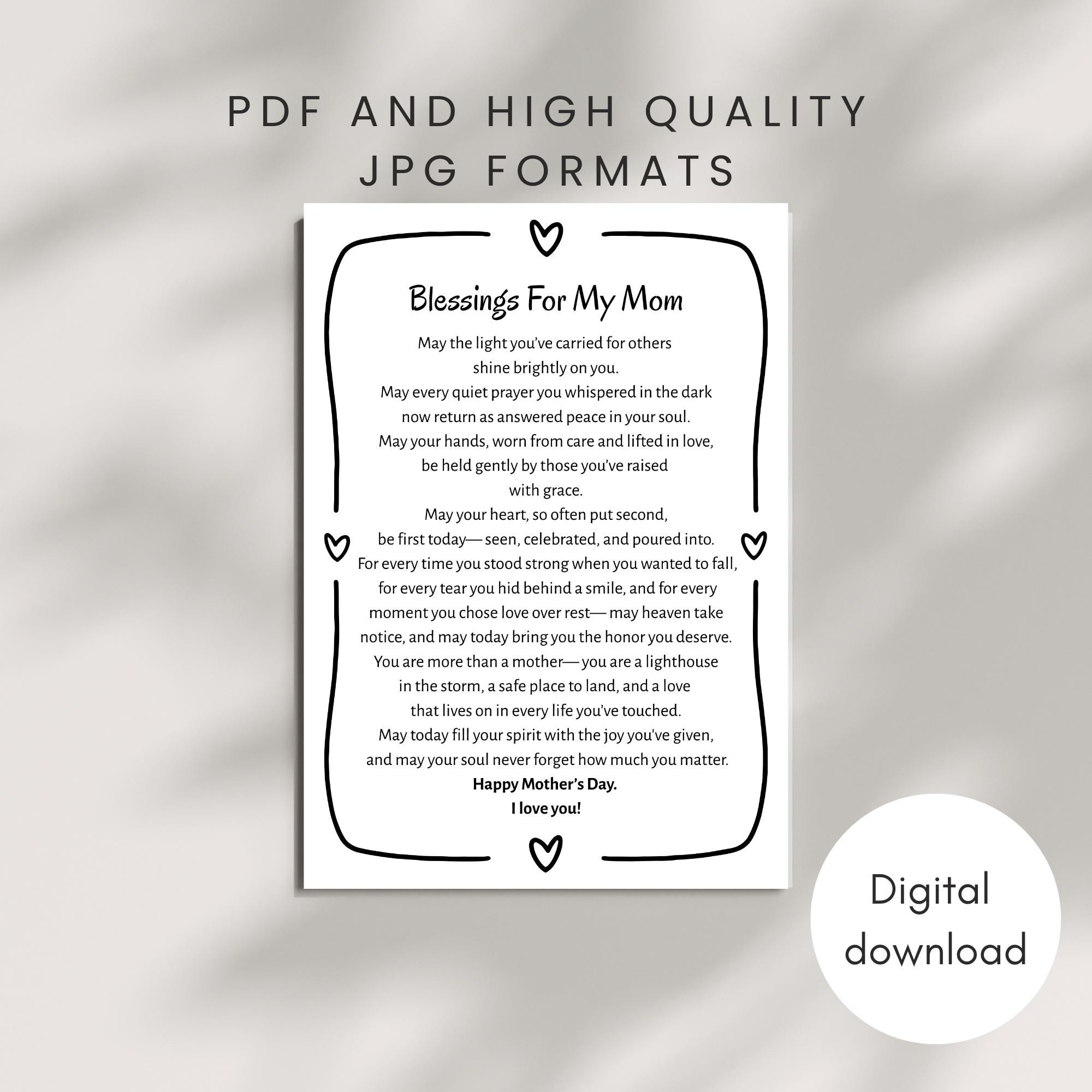 Mother’s Day Blessing Card Printable Christian Mom Card Digital ...