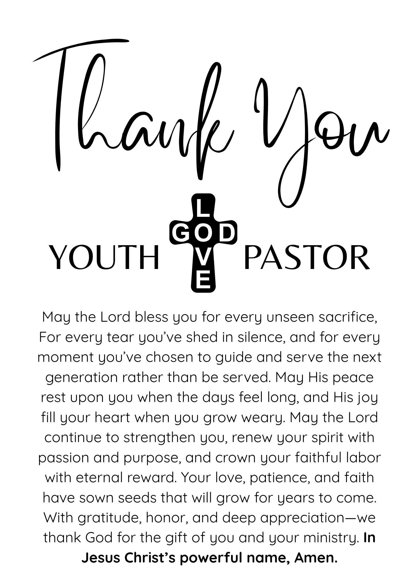 PRINTABLE Youth Pastor Blessing Card Prayer Pastor Appreciation Gift ...