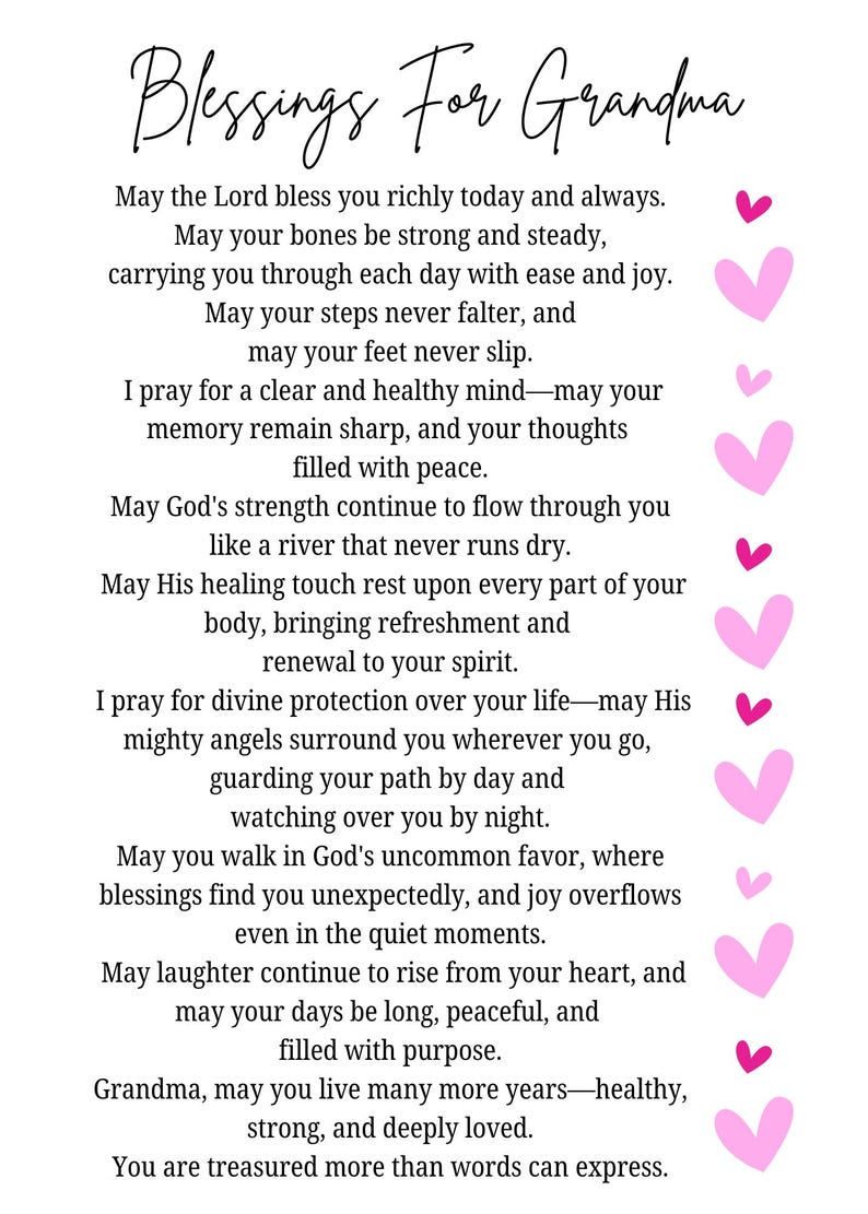 PRINTABLE Grandma Blessing Card Christian Prayer Religious Faith Based ...