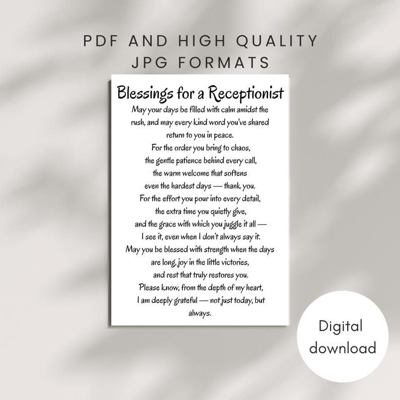 Christian National Receptionists Day Blessing Card Printable for ...