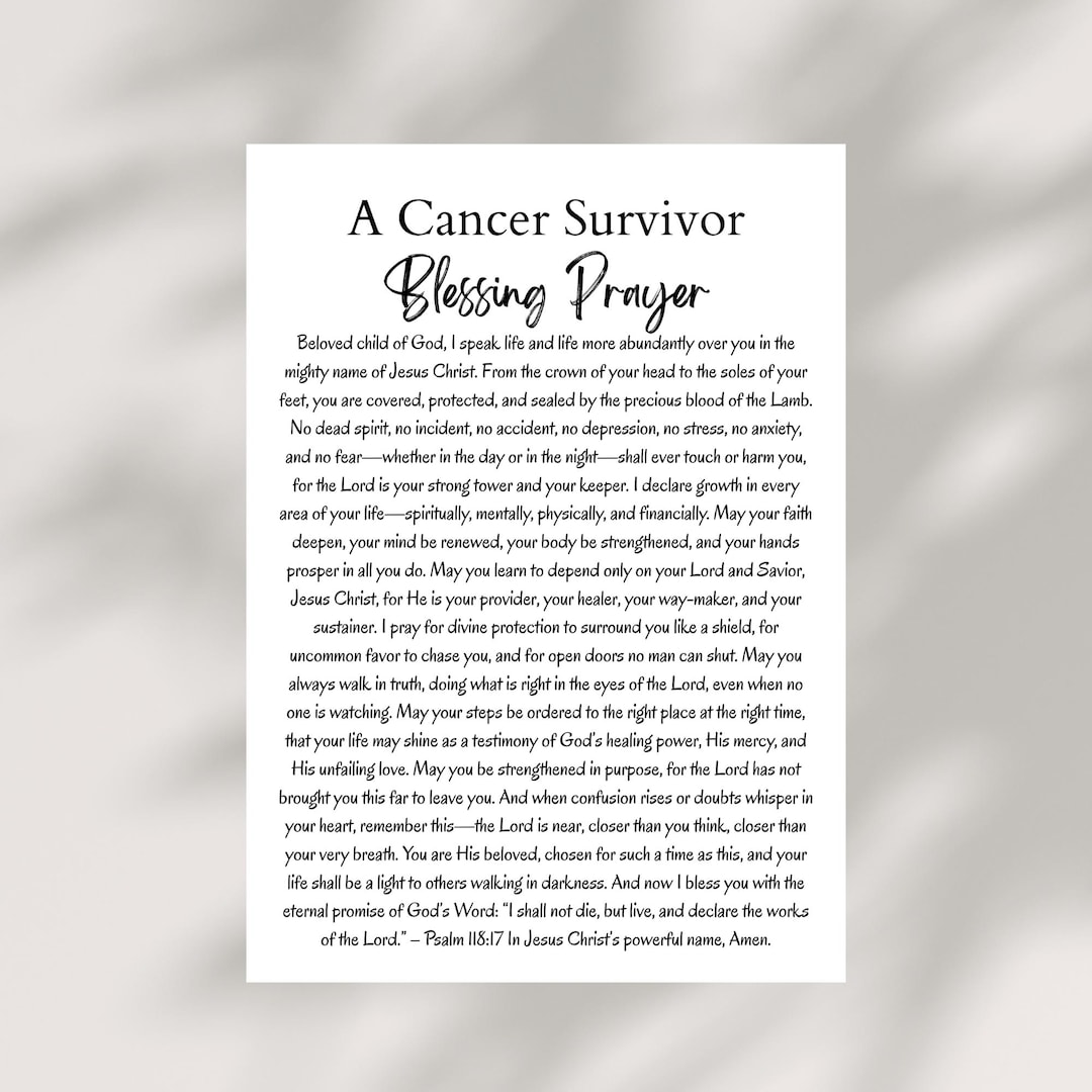 Cancer Survivor Blessing Card PRINTABLE Christian Prayer Religious ...