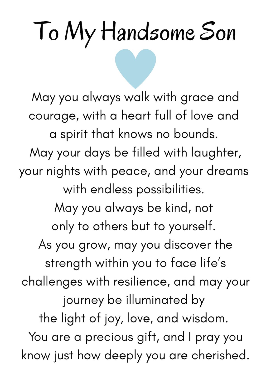 Son Blessing Card PRINTABLE Christian Religious Prayer Faith Based Gift ...