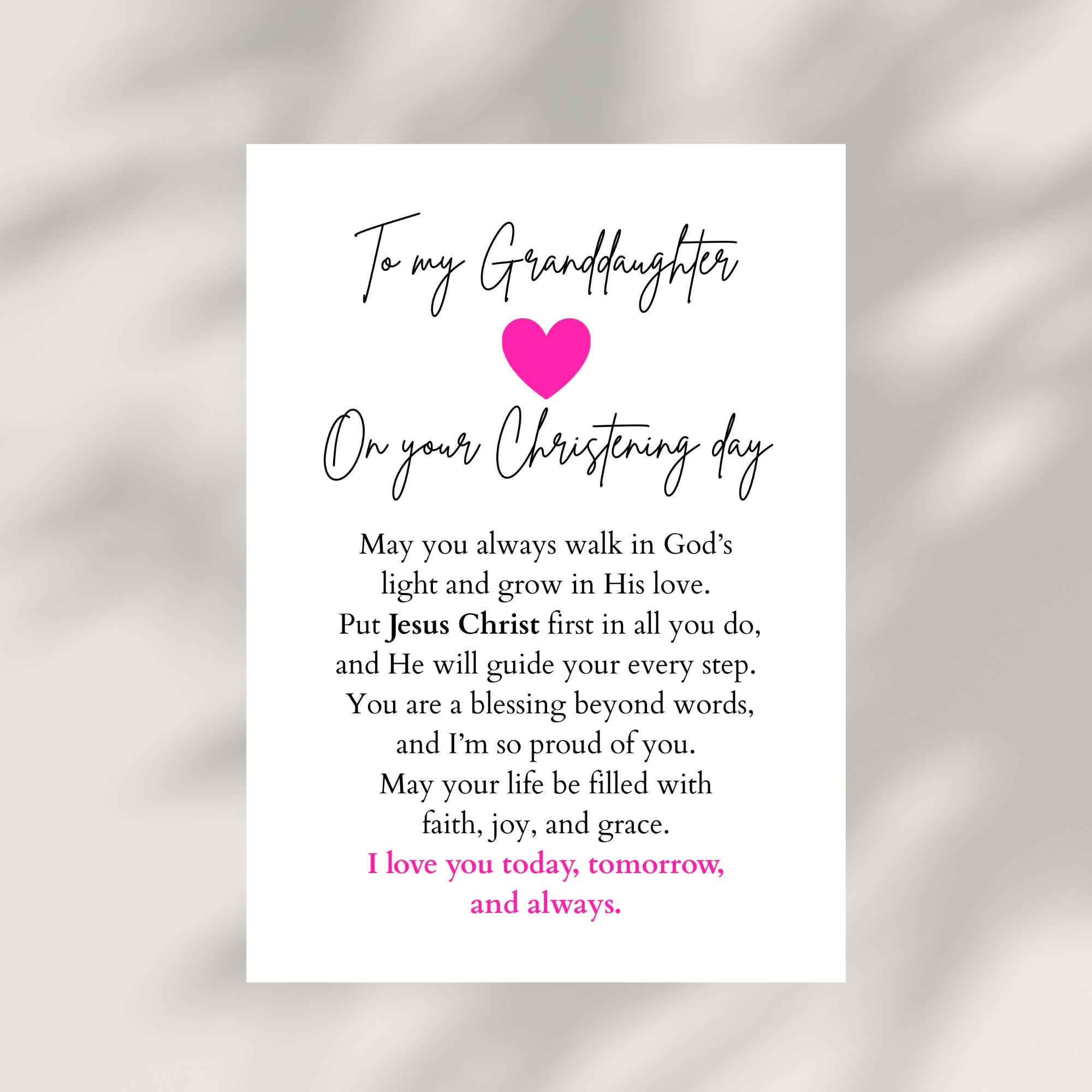 PRINTABLE Granddaughter Christening Card Christian Blessing Prayer From ...