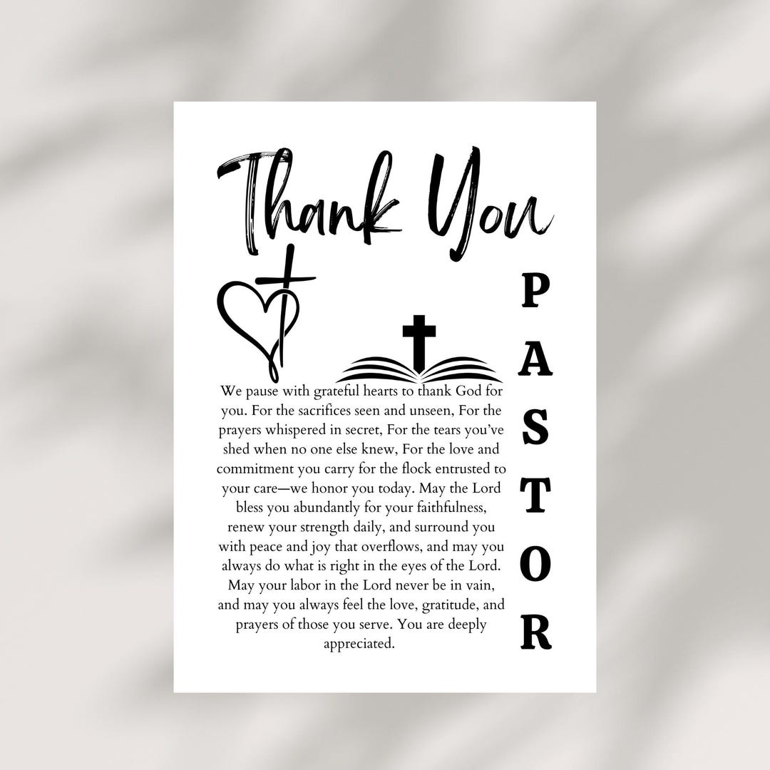 Pastor Thank You Card Blessing PRINTABLE Christian Prayer Religious ...