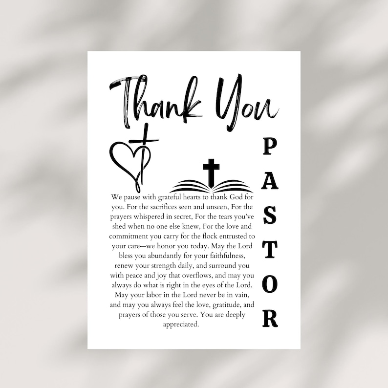 Pastor Blessing Card PRINTABLE Thank You Christian Prayer Religious ...