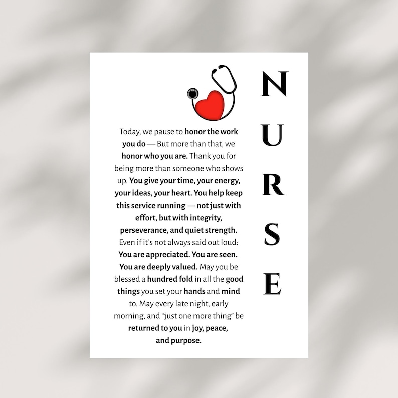 Nurse Blessing Card Printable Thank You Appreciation Christian Prayer ...