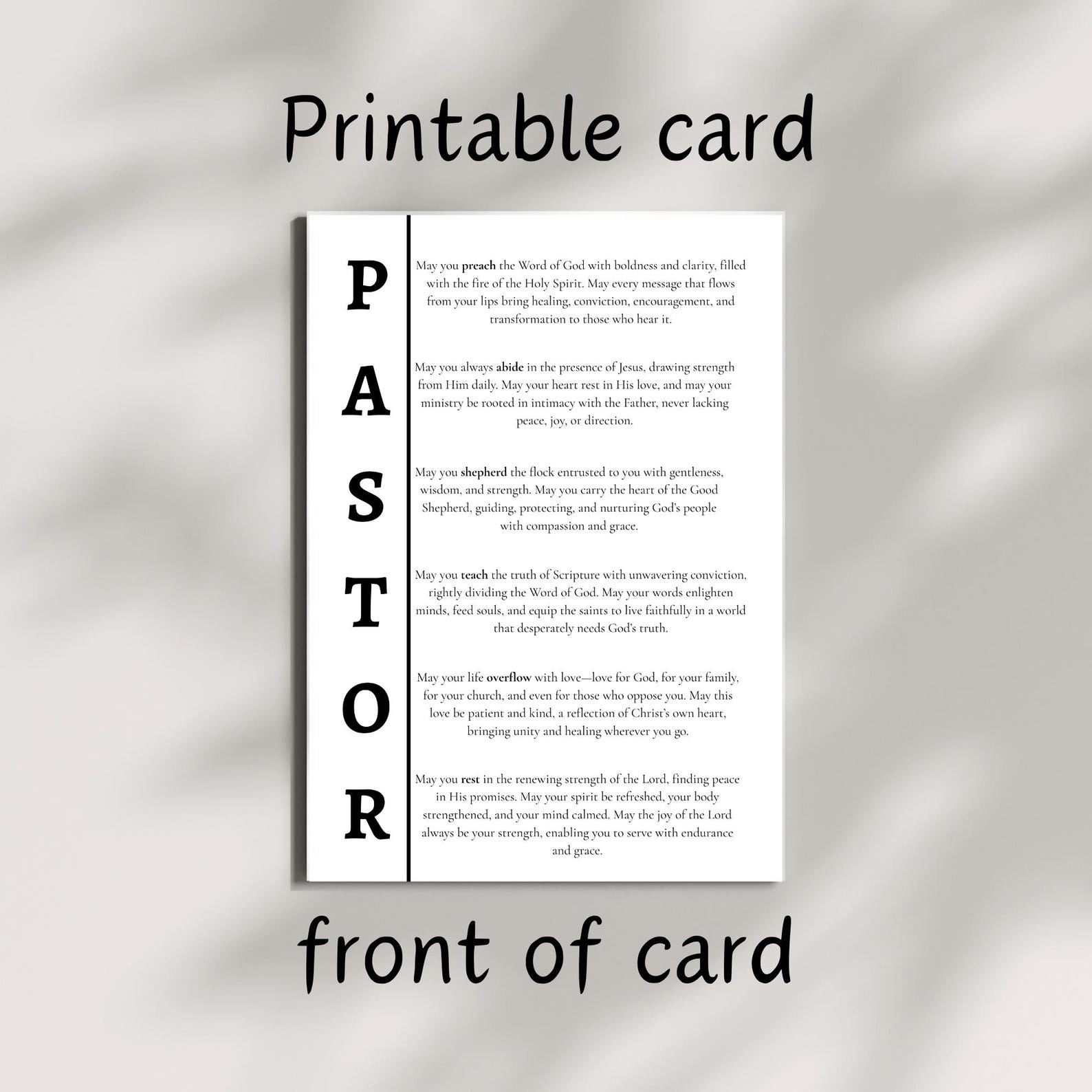 PRINTABLE Pastor Blessing Card Prayer Pastor Appreciation Month Thank ...