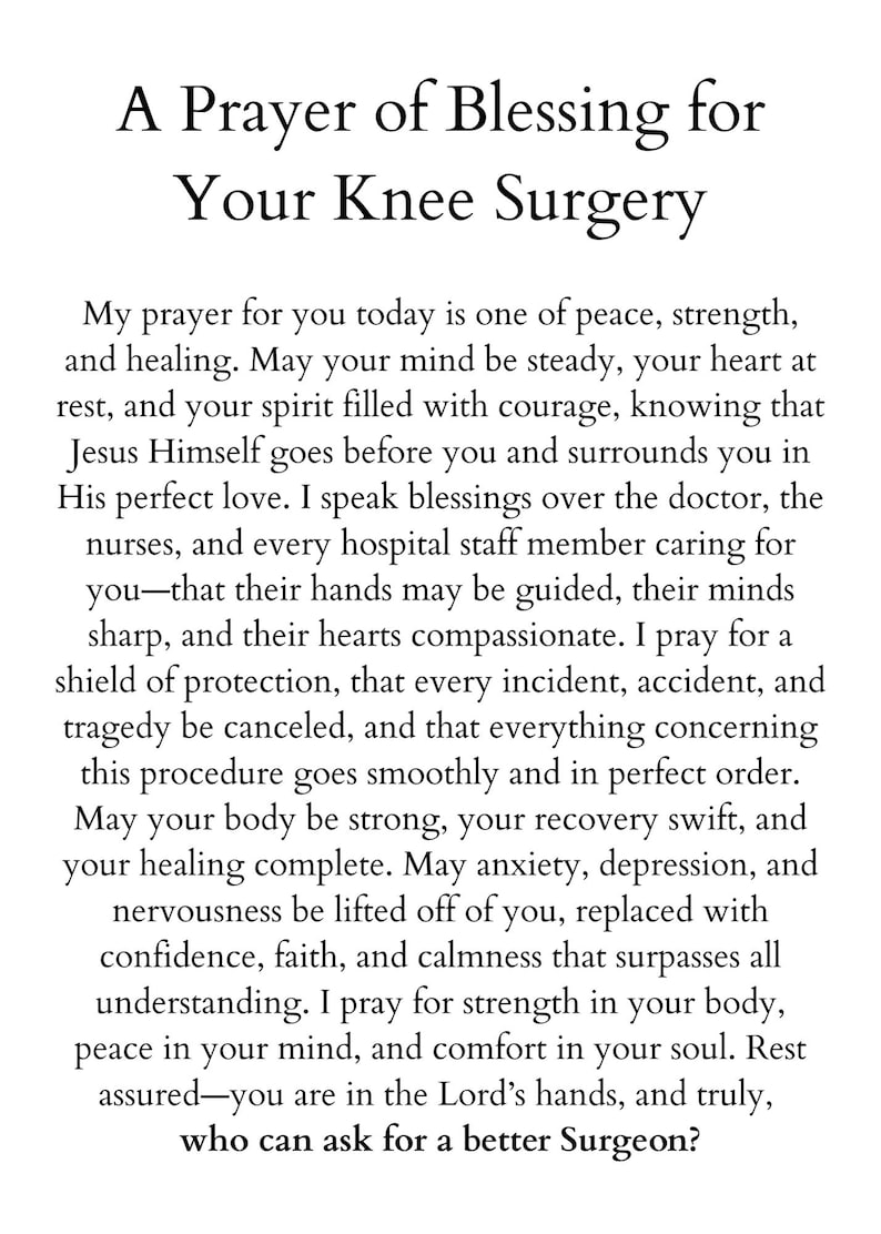 Knee Replacement Blessing Card PRINTABLE Knee Surgery Prayer New Knee ...