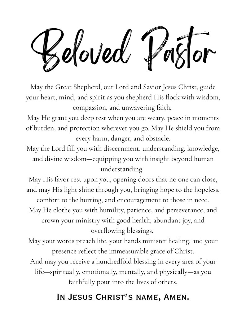 Pastor Blessing Wall Art PRINTABLE Prayer Pastor Appreciation Month ...