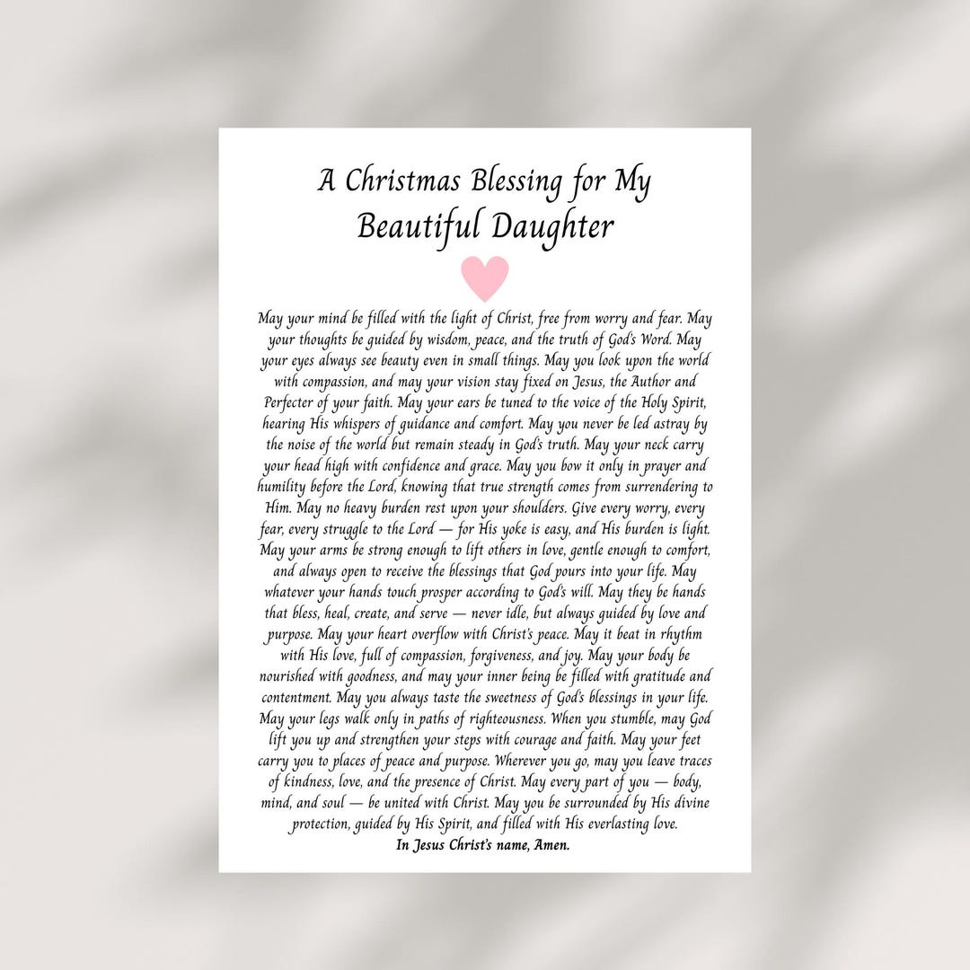Daughter Christmas Card Blessing PRINTABLE Prayer From Mom Dad Faith ...