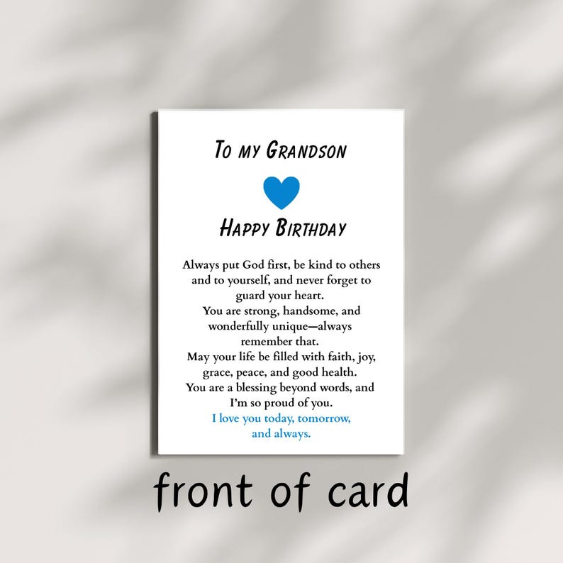 Grandson Birthday Blessing Card PRINTABLE Christian Prayer Note ...