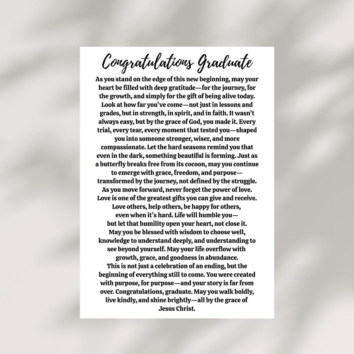 PRINTABLE High School Graduation Blessing Card Christian Religious ...