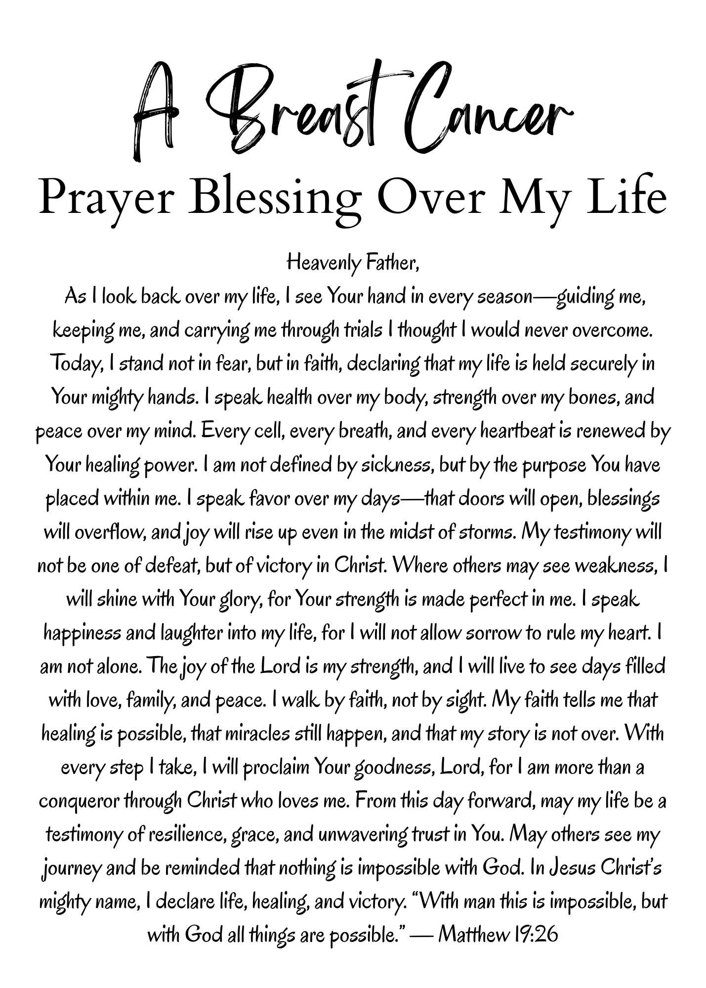 PRINTABLE Breast Cancer Prayer Card Christian Blessing Faith Based MBC ...