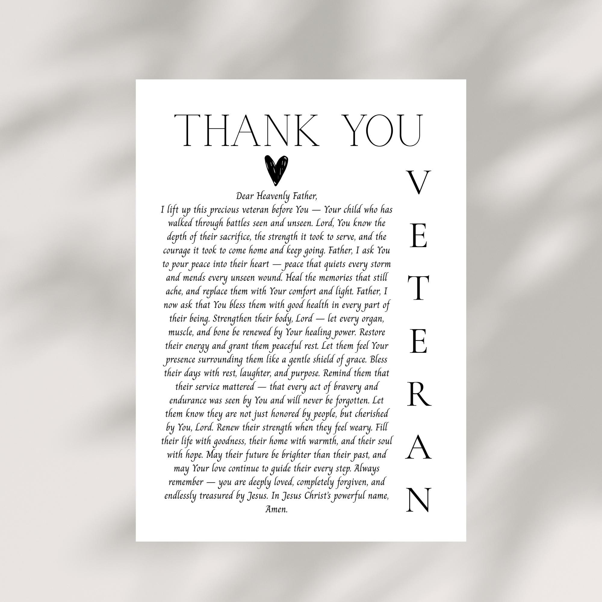 Veterans Day Card Blessing PRINTABLE Prayer Thank You Appreciation ...