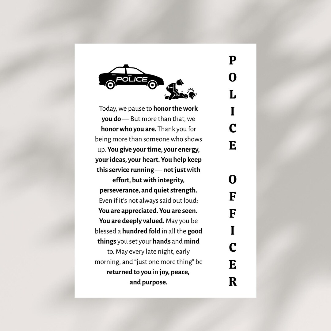 Police Officer Blessing Card Printable Christian Prayer Thank You Gift ...