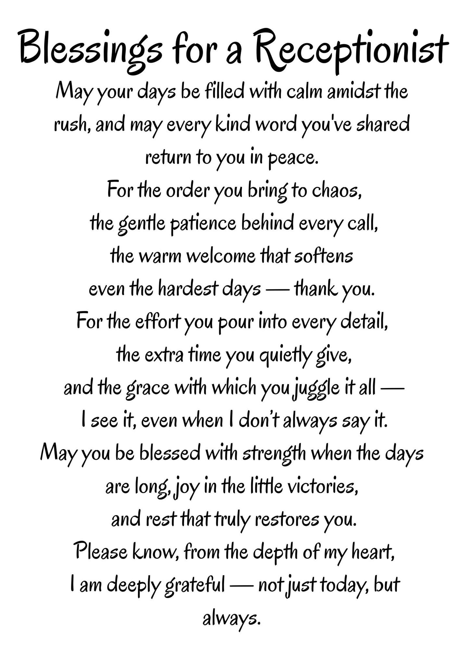 Christian National Receptionists Day Blessing Card Printable for ...