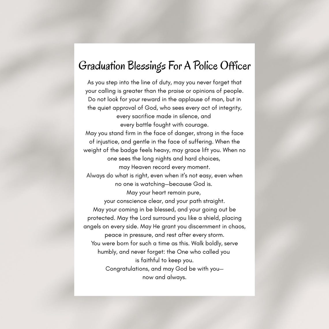 Police Graduation Blessing Card Printable Digital Download Law ...