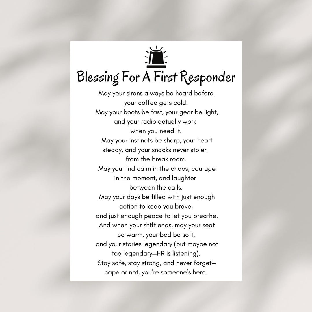 First Responder Blessing Card Printable Digital Police Firefighter EMT ...
