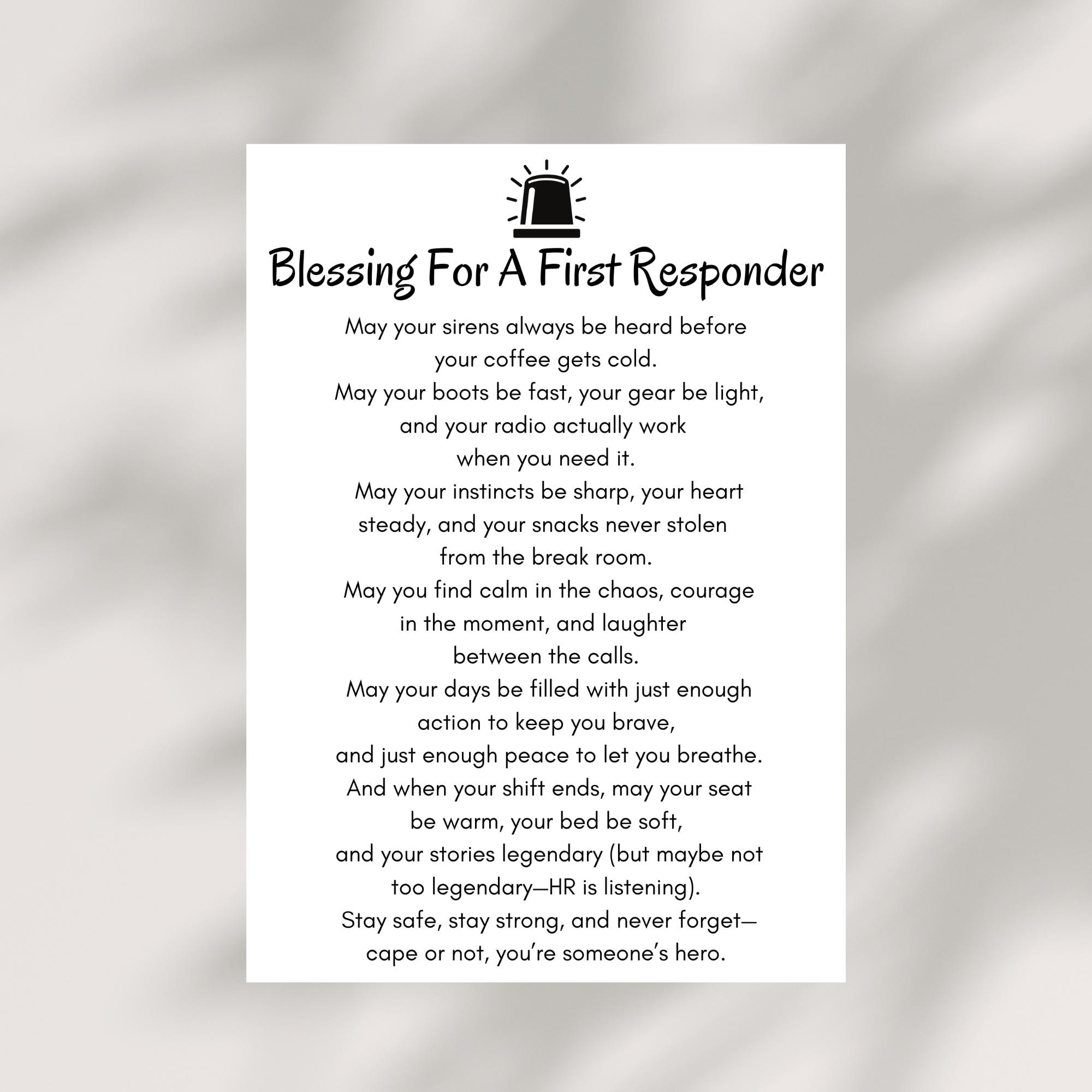 First Responder Blessing Card Printable Digital Police Firefighter EMT ...