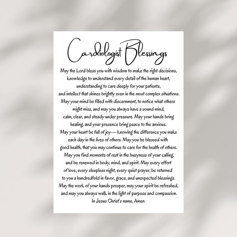 Cardiologist Blessing Card Printable Christian Prayer Thank You for ...