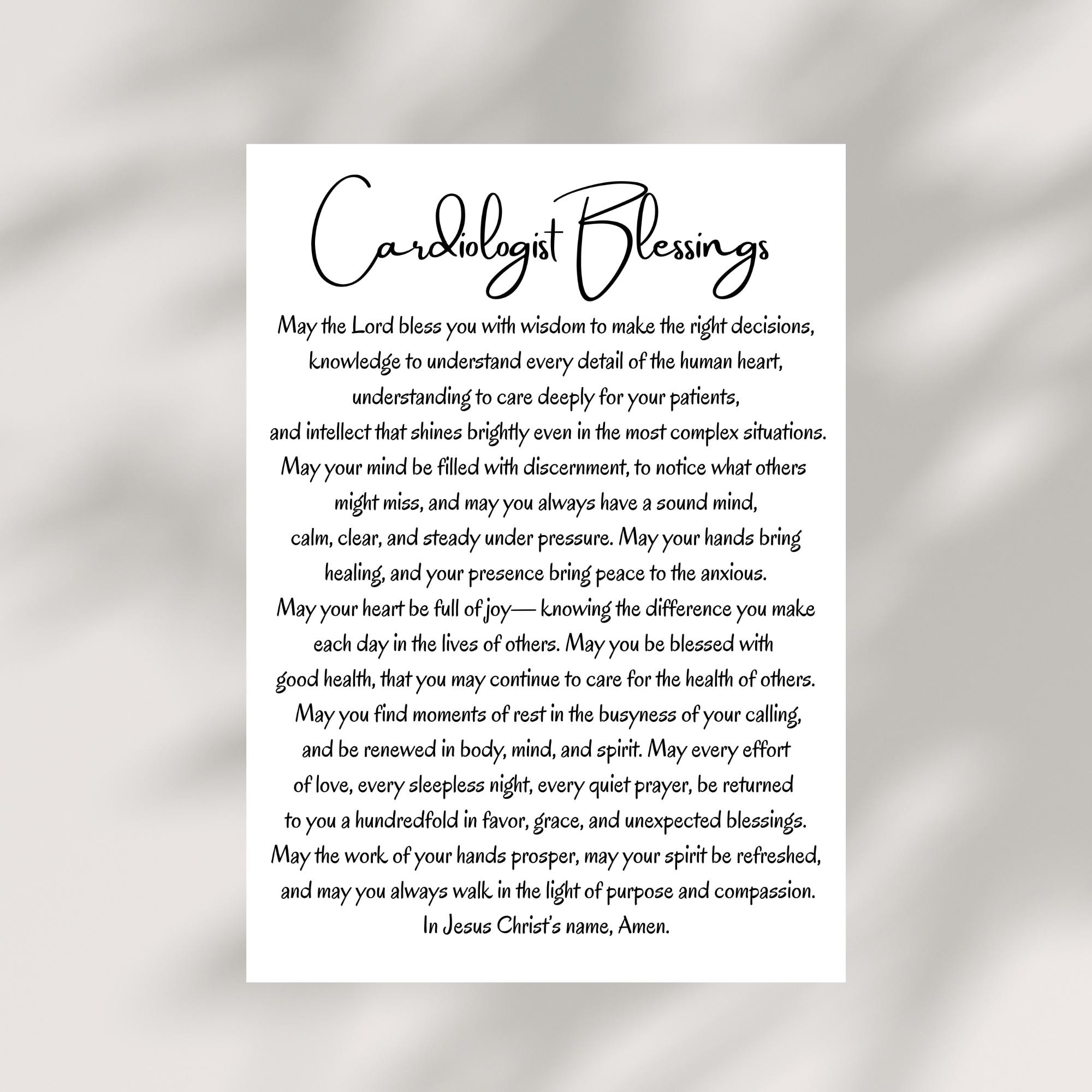 Cardiologist Blessing Card Printable Christian Prayer Thank You for ...