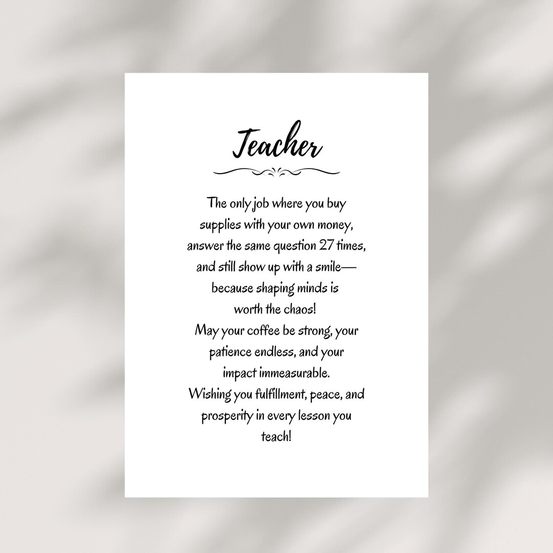 Funny Teacher Appreciation Card Digital Download Teacher Gift Printable ...