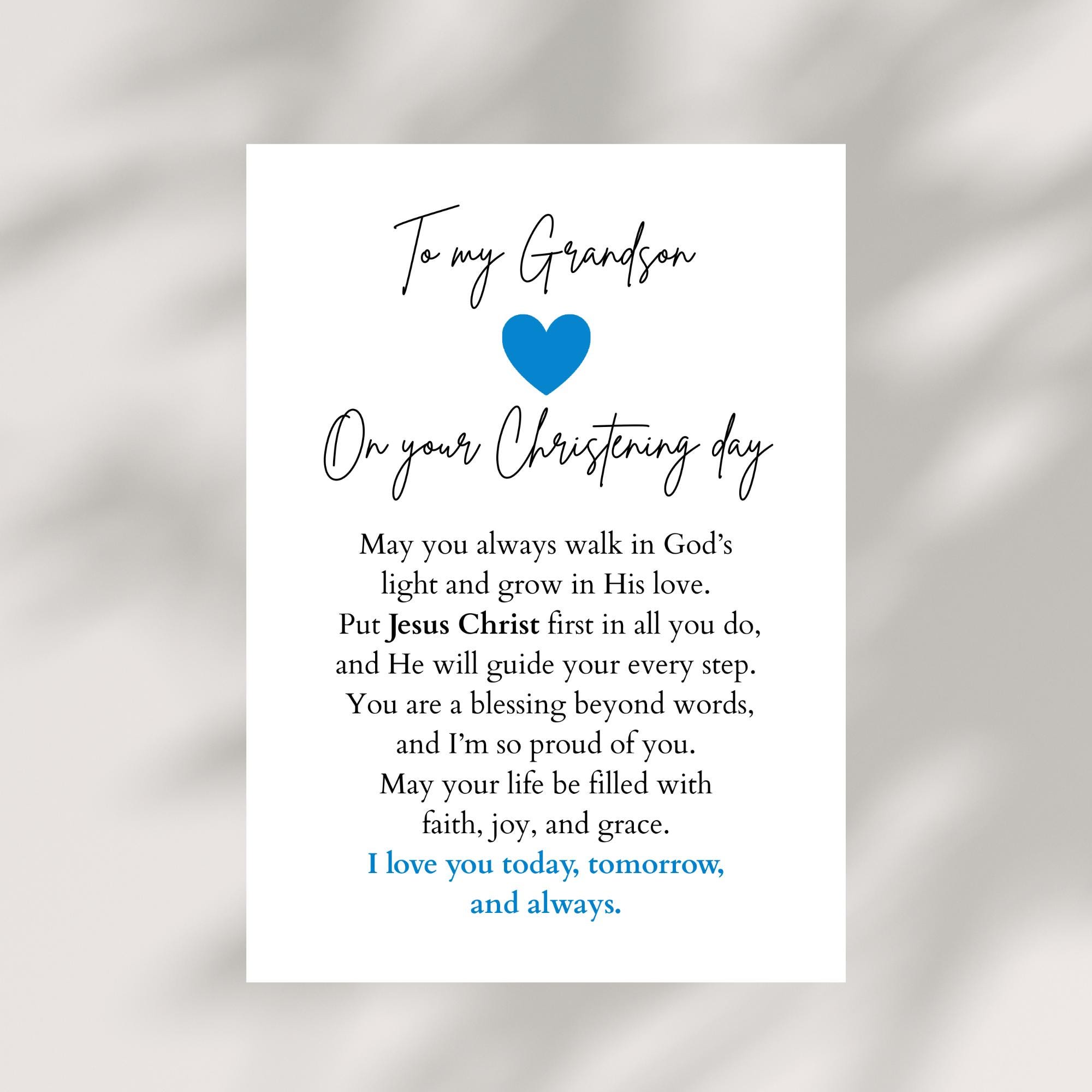 PRINTABLE Grandson Christening Card Christian Blessing Prayer From ...