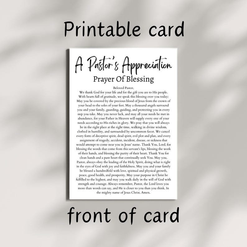 Pastor Appreciation Card PRINTABLE Blessing Christian Prayer Minister ...