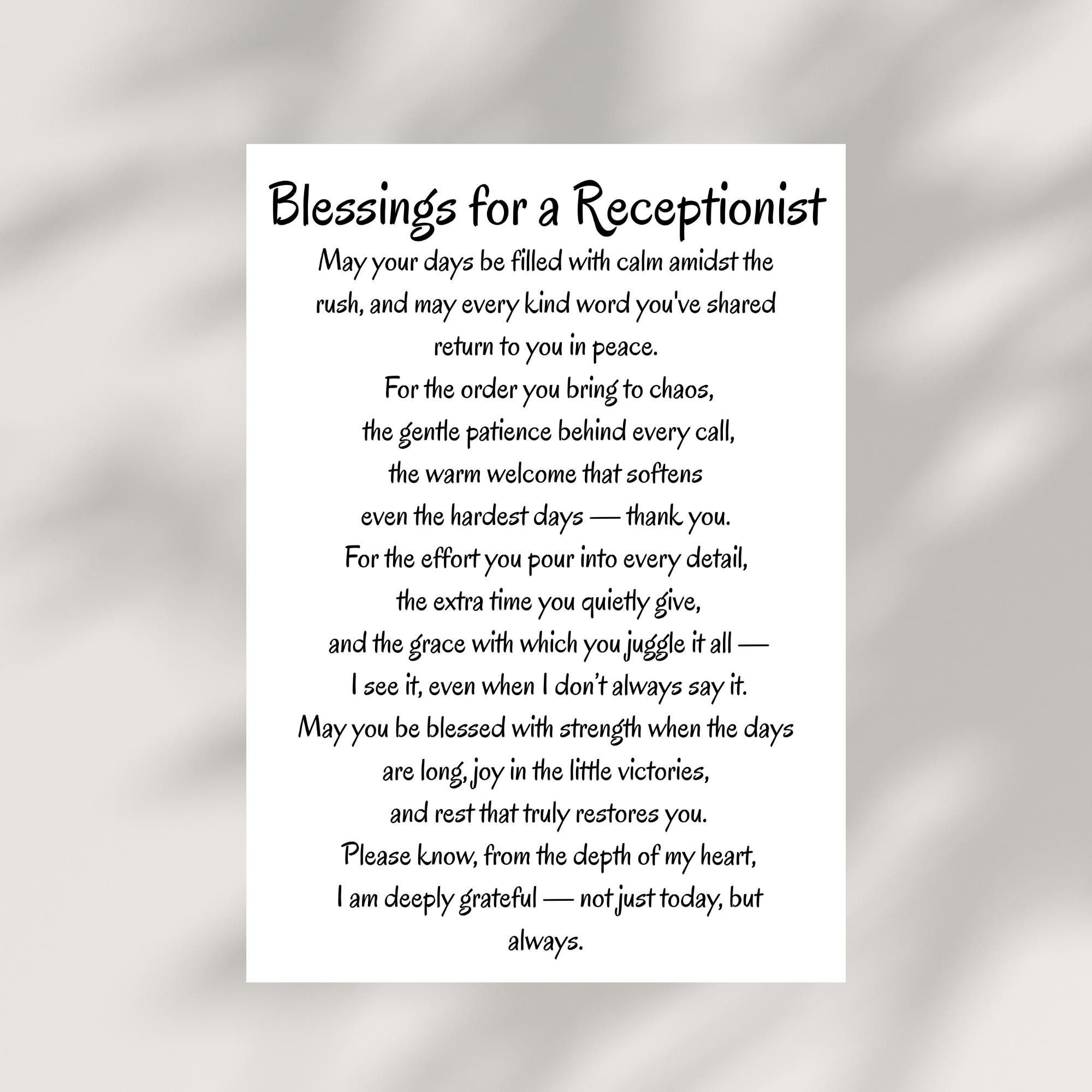 Christian National Receptionists Day Blessing Card Printable for ...