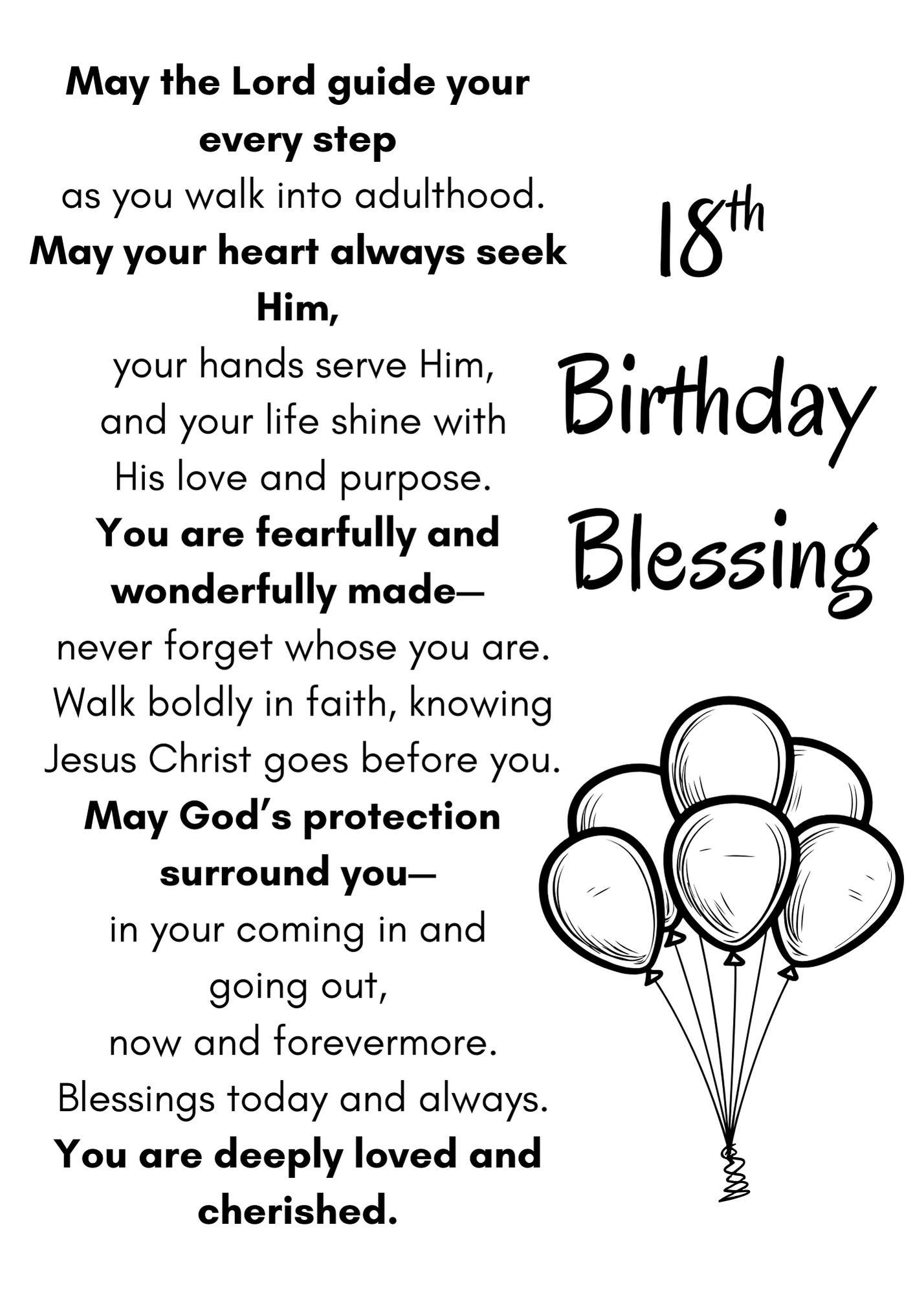 18th Birthday Blessing Card Printable Christian Digital Download ...