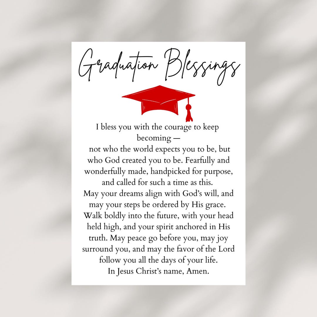 Graduation Blessing Card PRINTABLE Prayer Instant DIGITAL DOWNLOAD ...