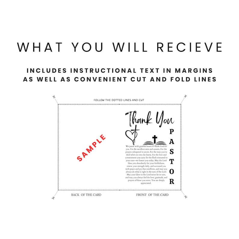 Pastor Thank You Card Blessing PRINTABLE Christian Prayer Religious ...