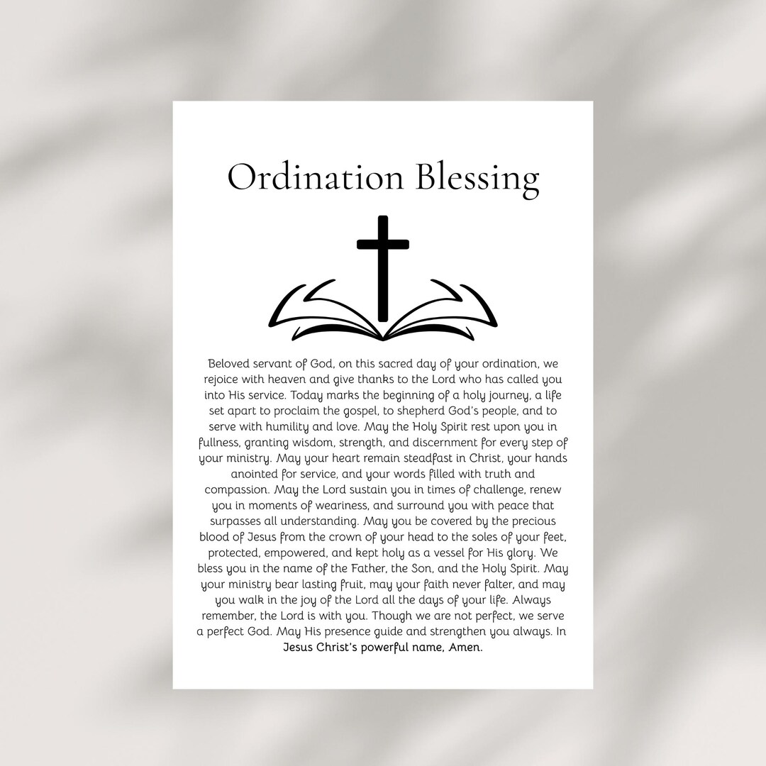 Ordination Blessing Card Prayer Printable for New Priest Pastor ...