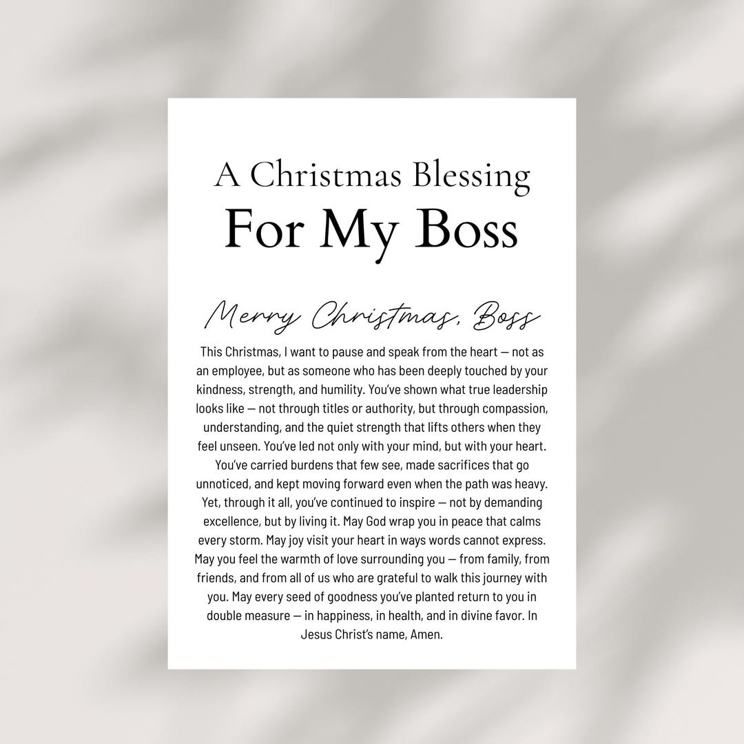 Boss Christmas Card Blessing PRINTABLE Prayer Appreciation Thank You ...