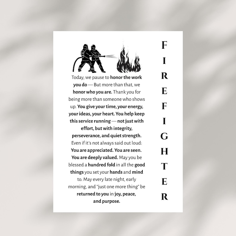 Firefighter Blessing Card Printable Thank You Christian Prayer Gift for ...