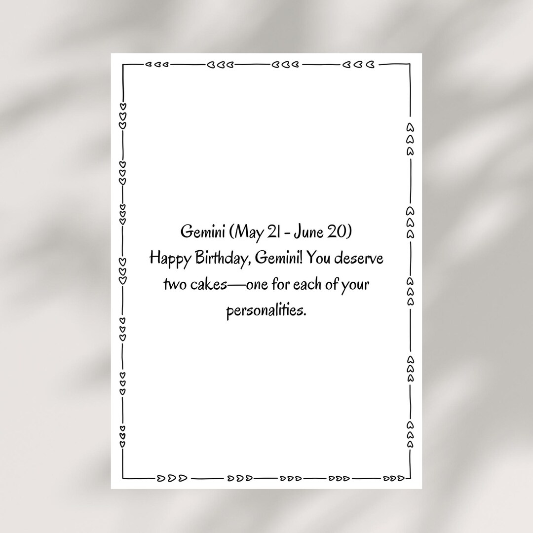 Funny Gemini Birthday Card Digital Download Zodiac Astrology Gift Witty ...