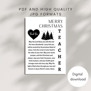 Teacher Christmas Card Blessing PRINTABLE Prayer Employee Thank You ...