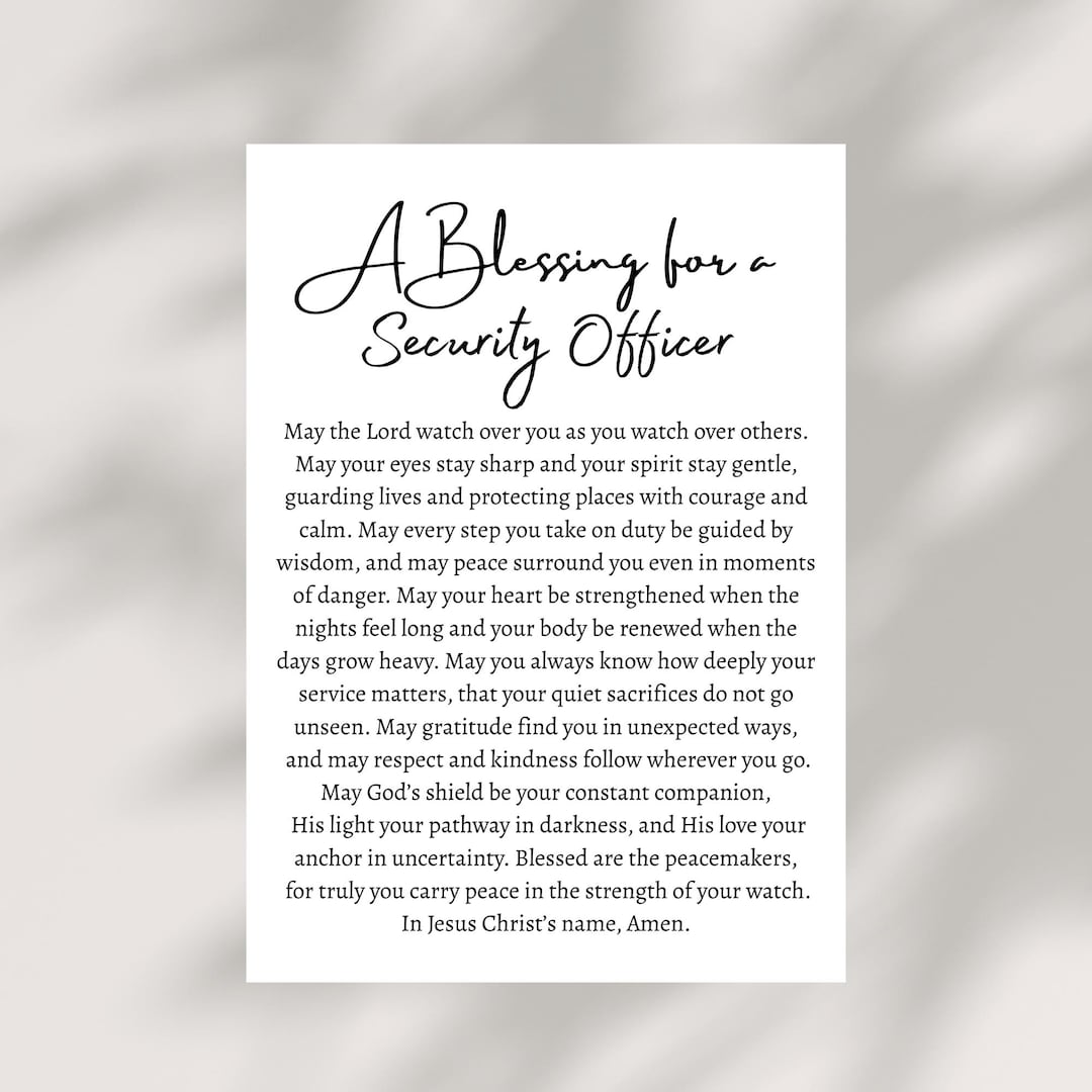Security Officer Blessing Card PRINTABLE Christian Prayer Inspirational ...