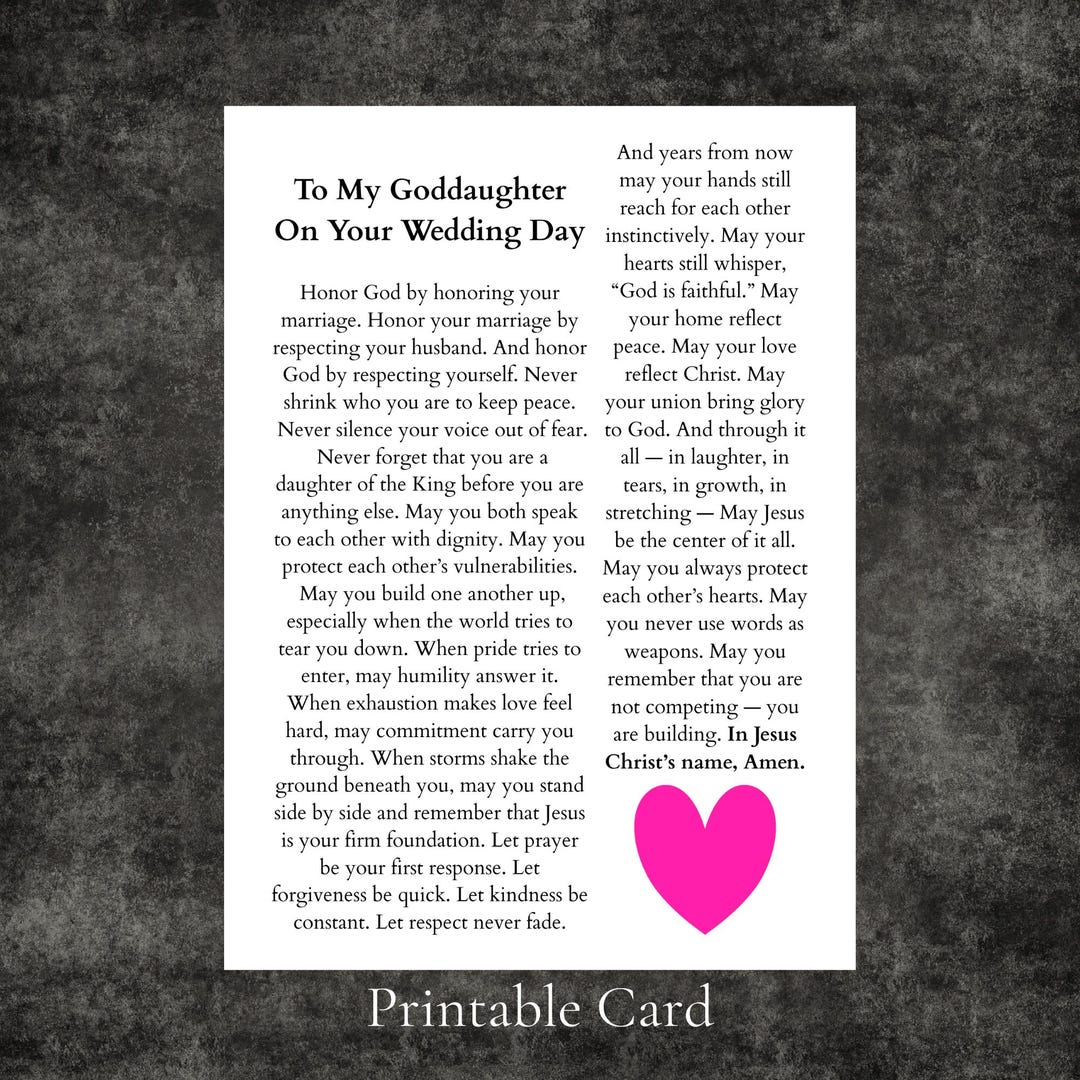 PRINTABLE Goddaughter Wedding Blessing Card Christian Prayer Religious ...