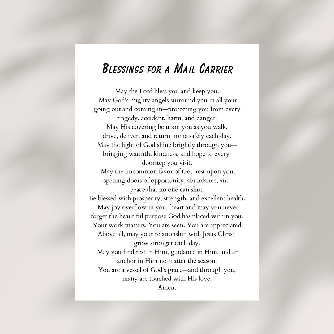 Mail Carrier Blessing Card Printable Thank You Card for Mail Carrier ...