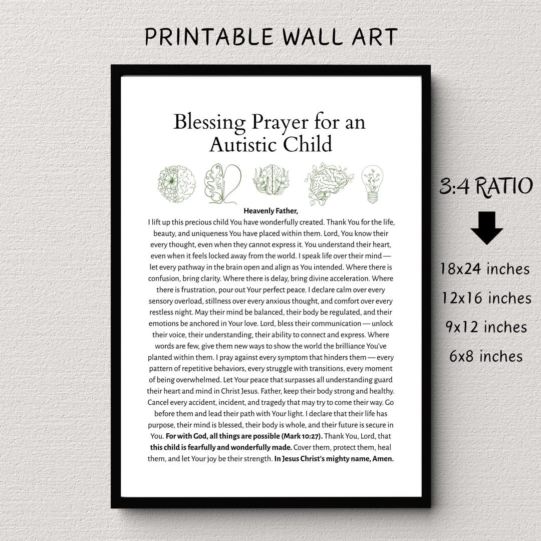 Autistic Child Prayer Wall Art Printable Autism ASD Christian Blessing ...