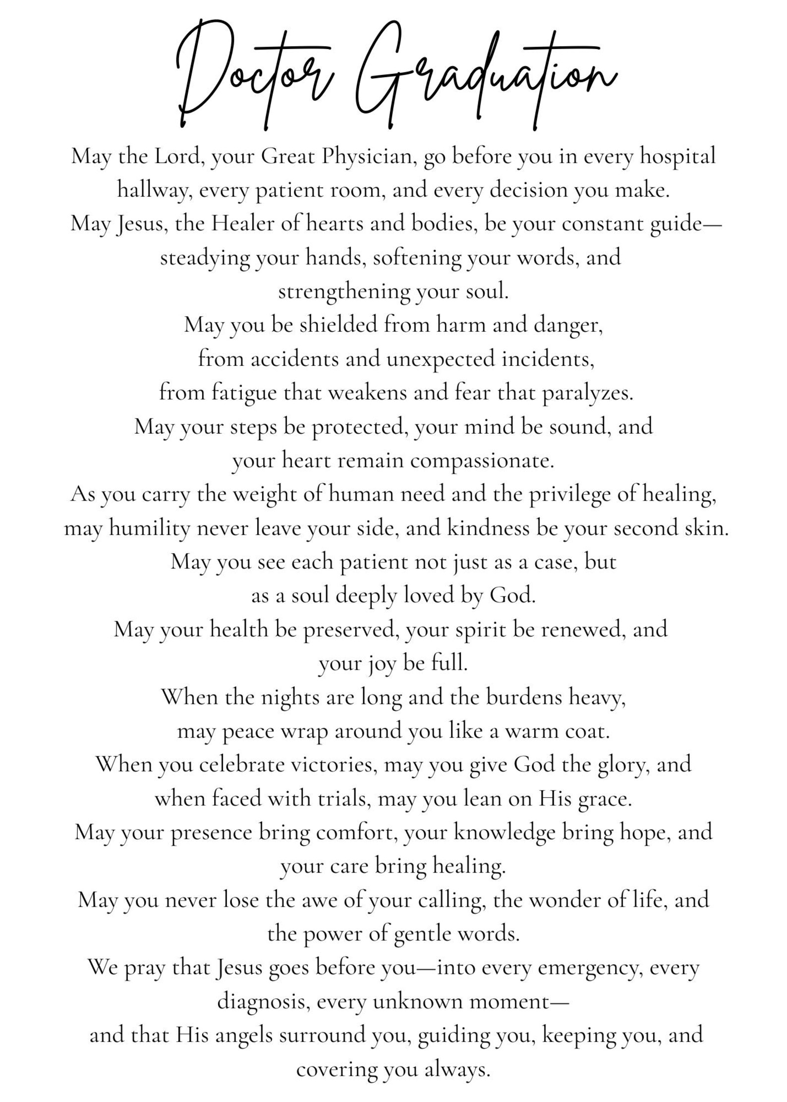 PRINTABLE Doctor Graduation Blessing Card Christian Prayer Religious ...