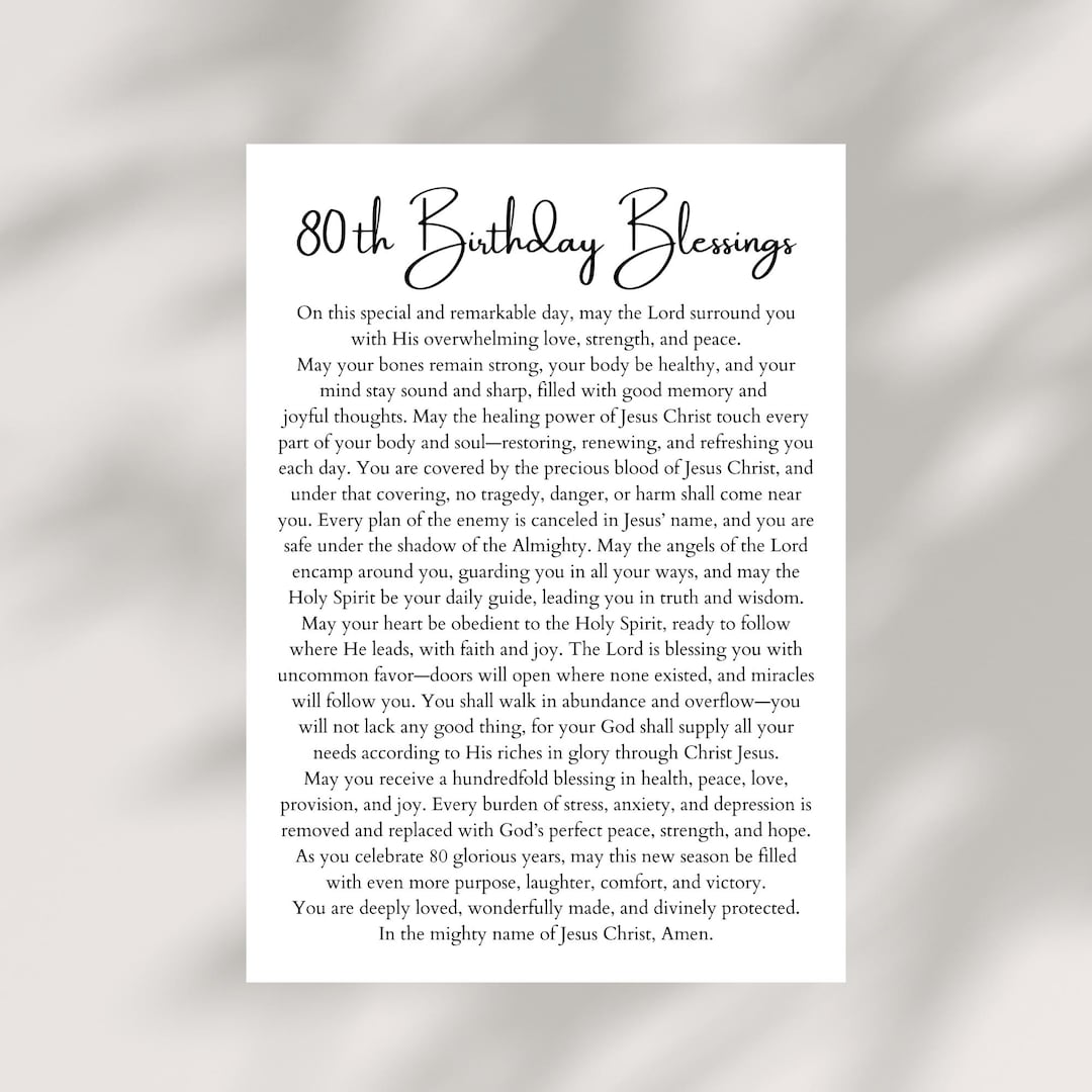 80th Birthday Blessing Card Printable Christian Prayer for Him or Her ...