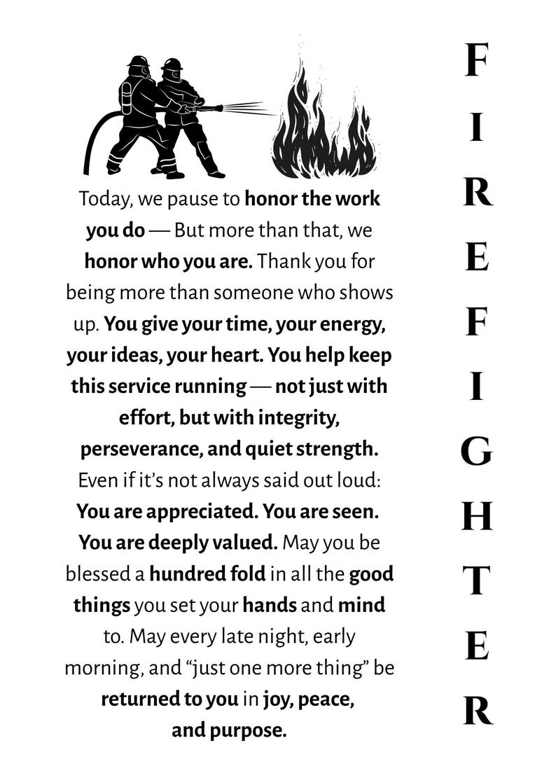 Firefighter Blessing Card PRINTABLE Thank You Christian Prayer Gift for ...