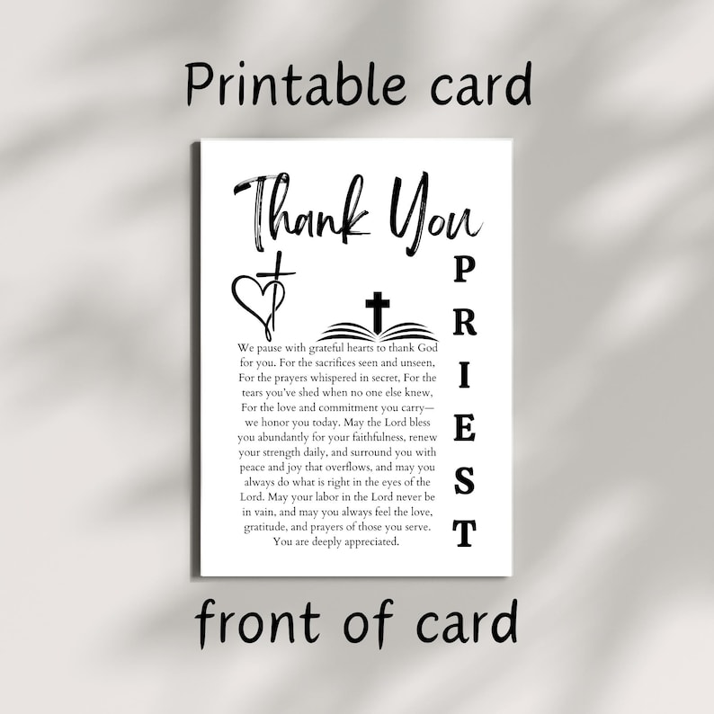 PRINTABLE Priest Thank You Card Blessing Christian Prayer Religious ...