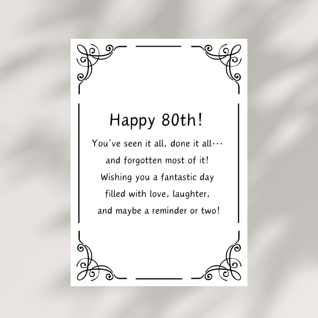 Funny 80th Birthday Card Printable Greeting Card Digital Download for ...