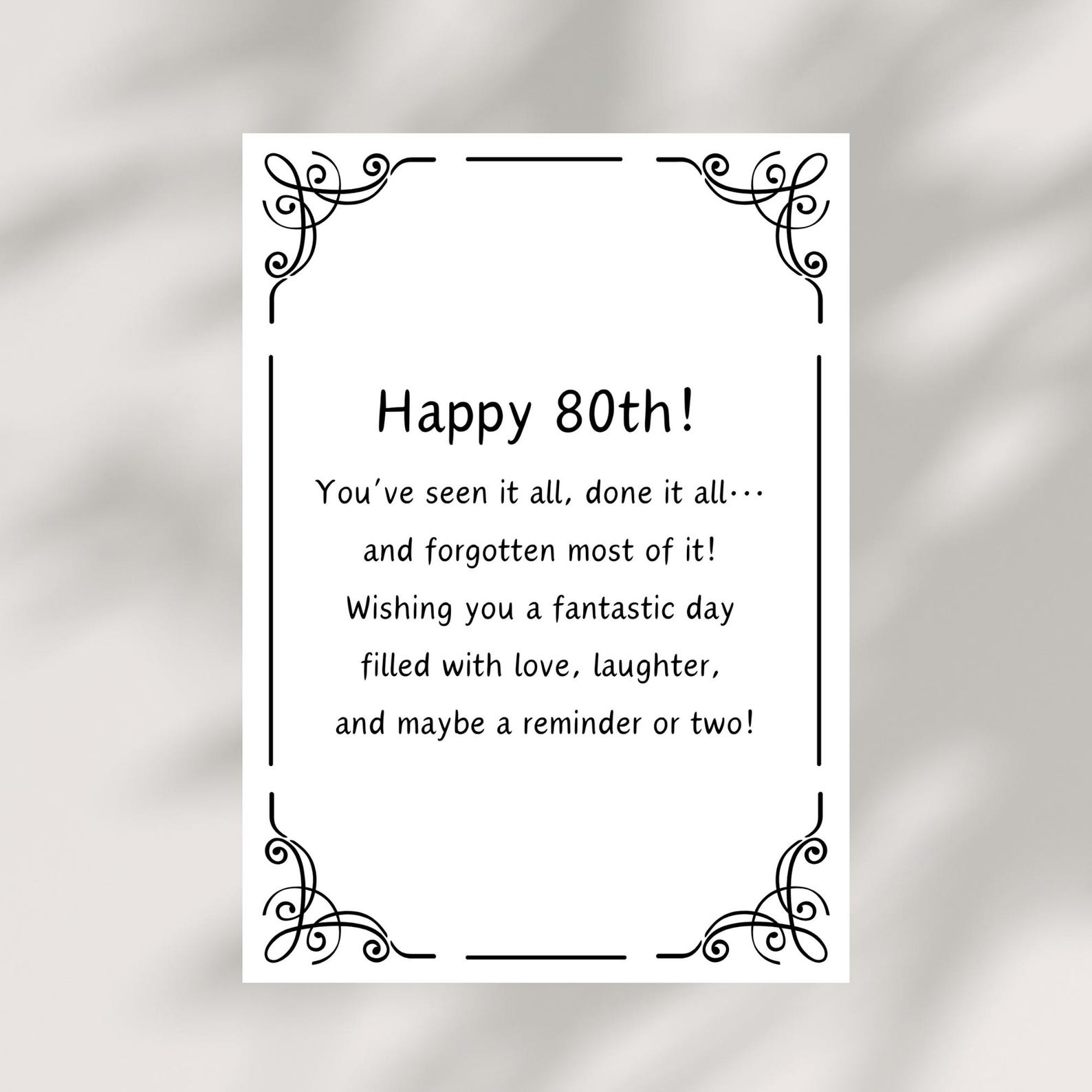 Funny 80th Birthday Card Printable Greeting Card Digital Download for ...