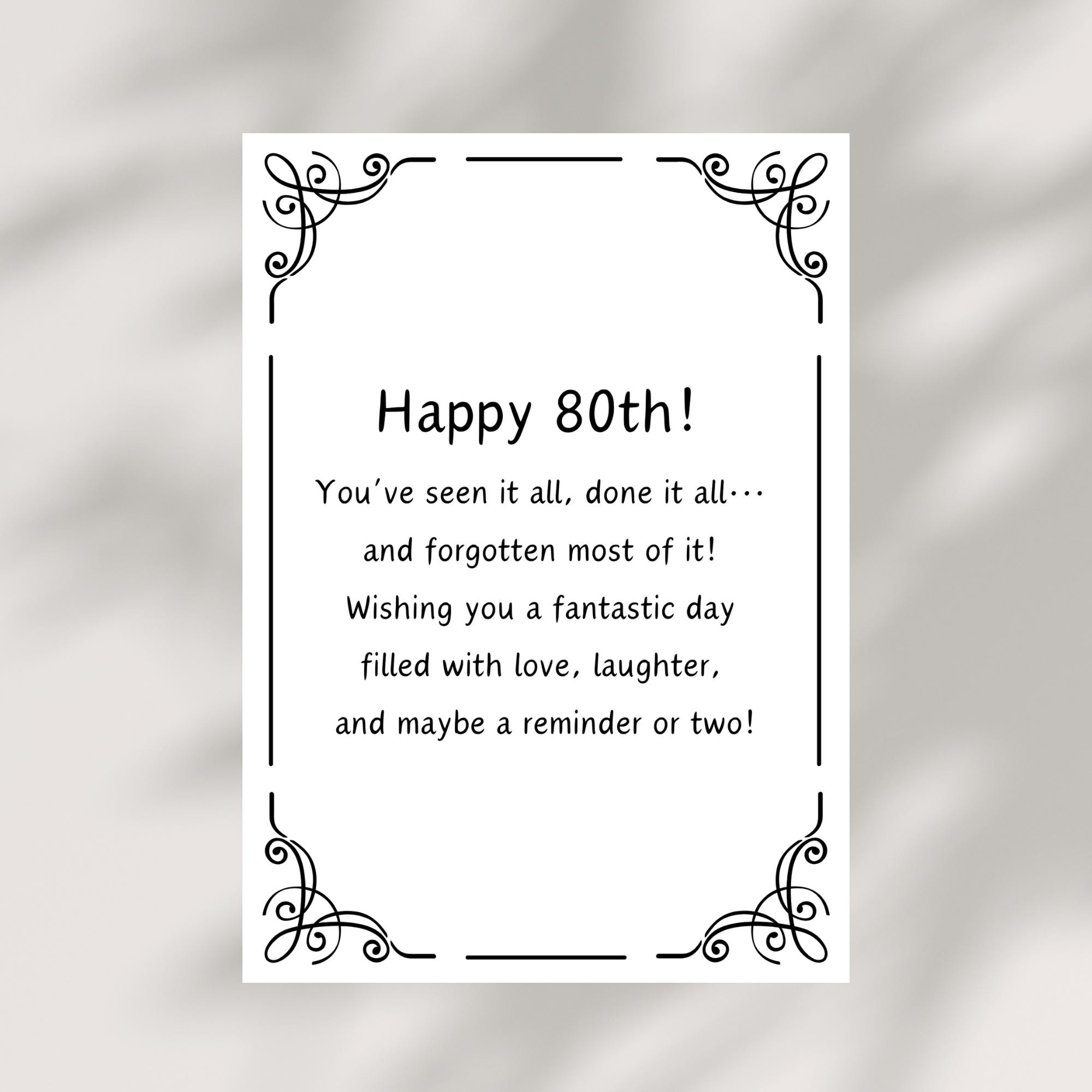 PRINTABLE Funny 80th Birthday Card Instant DIGITAL DOWNLOAD for Senior ...