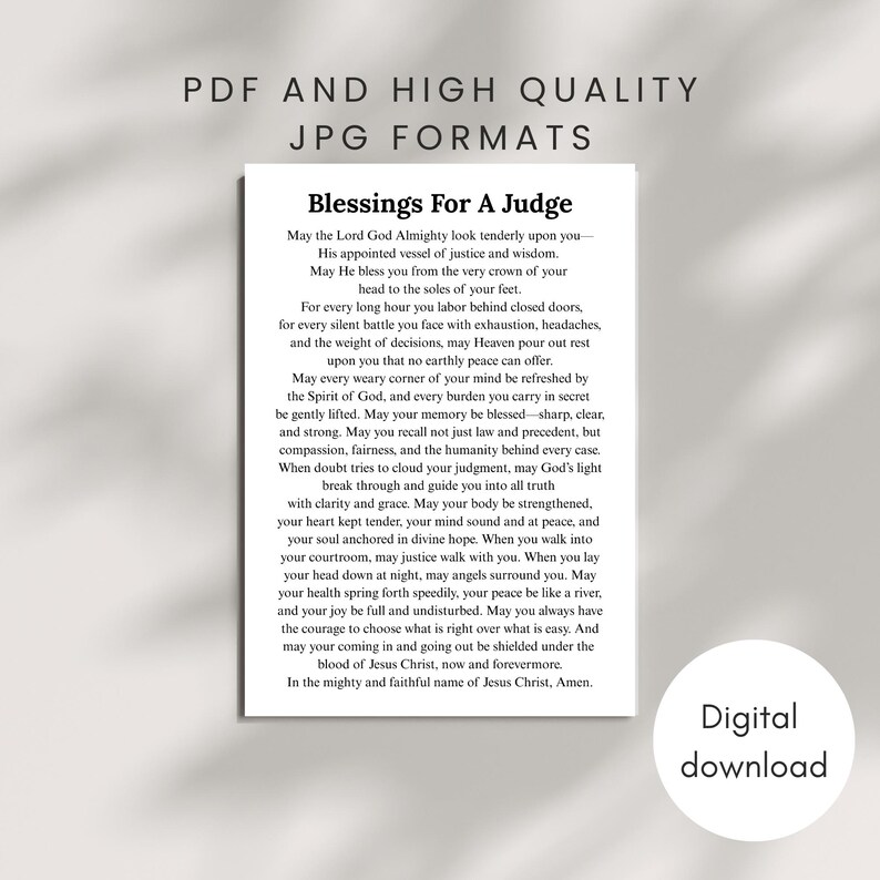 Blessing for A Judge Printable Card Judge Gift Digital Download ...