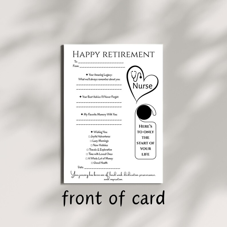 Nurse Retirement Card Printable Blessing Gift Instant Download Digital ...